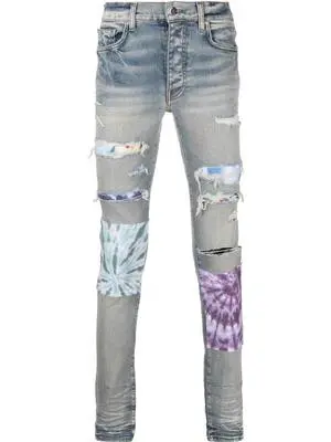 AMIRI Bandana-Underlay Distressed Slim-Fit Jeans