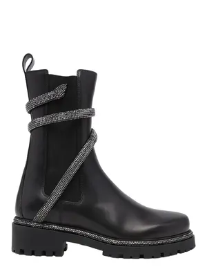 Rene Caovilla Snake-embellished Leather Ankle Boots - Black