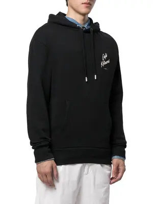 CAFÉ KITSUNÉ Print Drawstring Hoodie - Black
