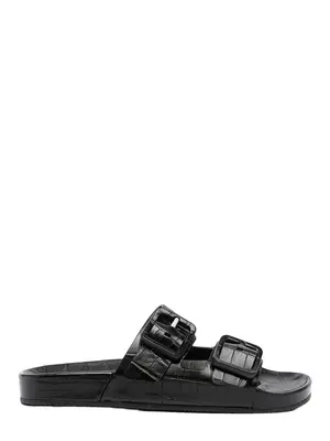 Balenciaga Mallorca Crocodile-effect Sandals - Black
