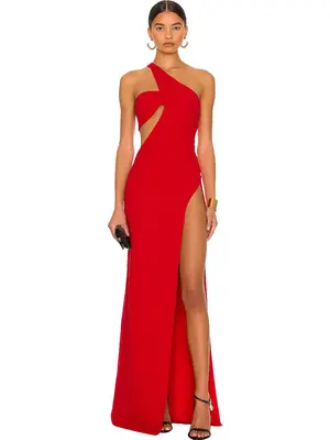 MONOT Cutout One Shoulder Maxi Dress - Red