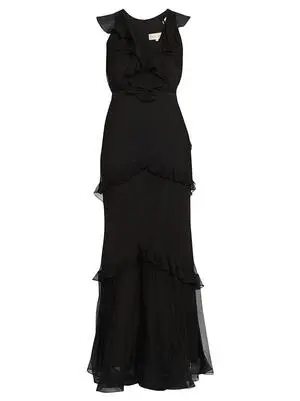 Saloni Saloni Rita Printed Silk Maxi Dress Black