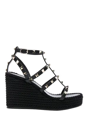 Valentino Garavani Rockstud Espadrille Wedges - Black