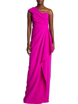 Rickie Freeman For Teri Jon Rickie Freeman For Teri Jon One-Shoulder Stretch Crepe Gown Magenta