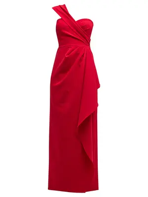 Rickie Freeman For Teri Jon Rickie Freeman For Teri Jon One-Shoulder Stretch Crepe Gown Red