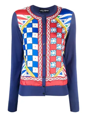Dolce & Gabbana Carretto Patchwork Silk Cardigan - Blue