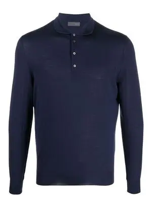DRUMOHR Long-sleeved Merino Polo Shirt - Blue