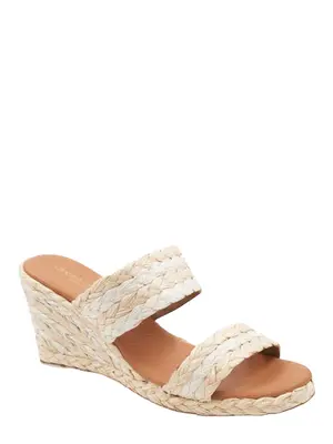 Andre Assous André Assous Nolita Raffia Wedge Slide Sandals Beige Multi