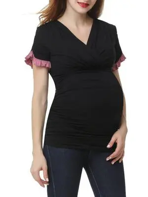 KIMI + KAI Maternity/nursing Surplice Top - Black