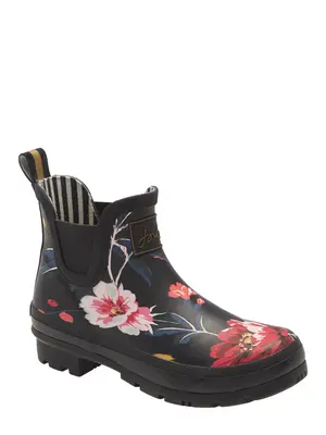 Joules Wellibob Short Chelsea Rain Boot Black Floral