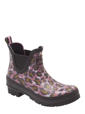 Joules Wellibob Short Chelsea Rain Boot Pink Leopard Print