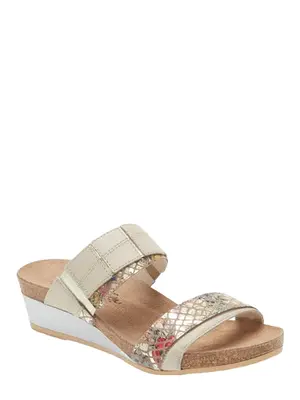 Naot Royalty Wedge Slide Sandal - Soft Ivory/ Golden Floral