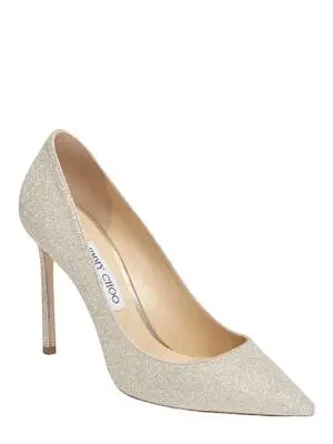JIMMY CHOO Jimmy Choo Romy 85 Leather Pump Platinum Ice Glitter