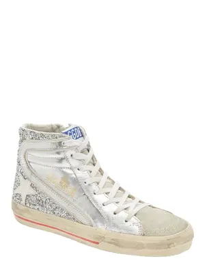 GOLDEN GOOSE Slide High-Top Sneaker Silver/ Ice/ White