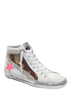 GOLDEN GOOSE Slide High-Top Sneaker White/green/silver