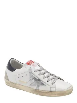 GOLDEN GOOSE Super-Star Low-Top Sneaker White Leather/ Metallic Silver