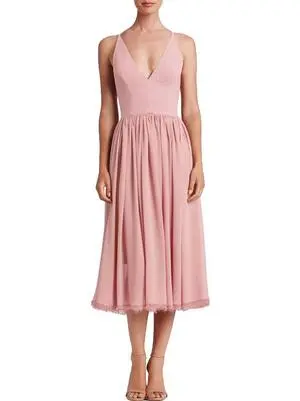 Dress The Population Alicia Mixed Media Midi Dress - Blush