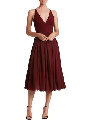 Dress The Population Alicia Mixed Media Midi Dress - Burgundy