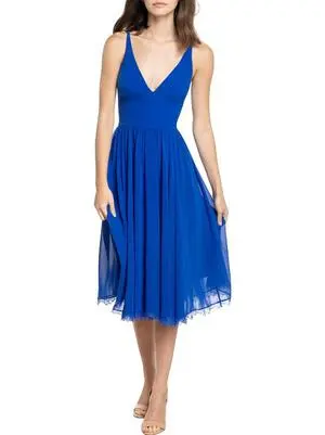Dress The Population Alicia Mixed Media Midi Dress - Electric Blue