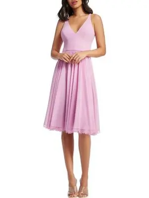 Dress The Population Alicia Mixed Media Midi Dress - Lavender