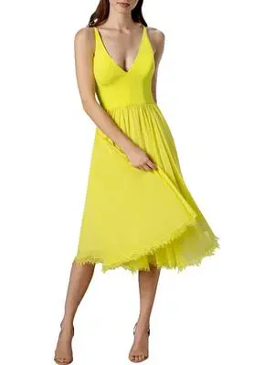 Dress The Population Alicia Mixed Media Midi Dress - Lemongrass