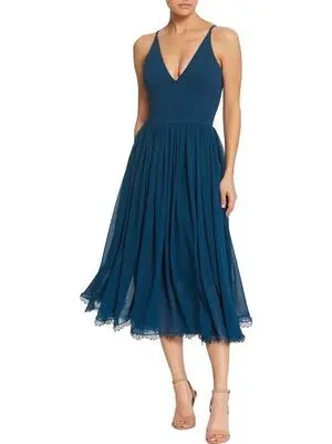 Dress The Population Alicia Mixed Media Midi Dress - Peacock Blue