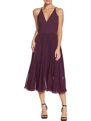 Dress The Population Dress The Population Alicia Mixed Media Midi Dress Plum
