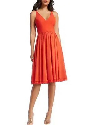 Dress The Population Alicia Mixed Media Midi Dress - Poppy