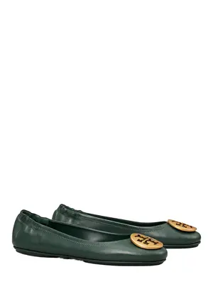 Tory Burch Tory Burch Minnie Travel Ballet Flat Dark Green / Gold