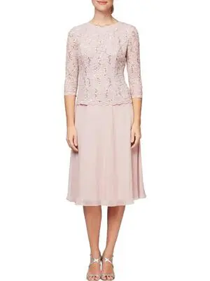 Alex Evenings Faux Two-piece Dress - Shell Pink