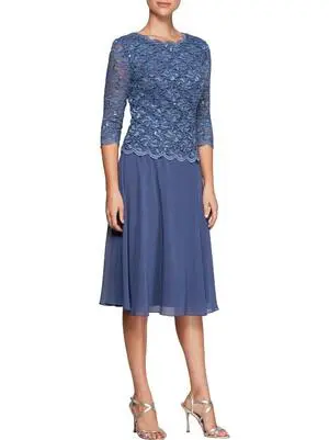 Alex Evenings Faux Two-piece Dress - Wedgewood