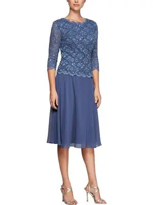 Alex Evenings Faux Two-piece Dress - Wedgewood