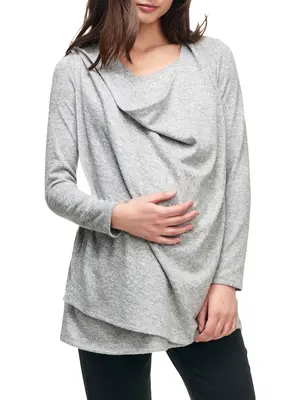 MATERNAL AMERICA Maternal America Maternity/Nursing Wrap Top Heather Grey