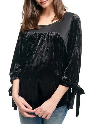 MATERNAL AMERICA Velvet Babydoll Maternity Top - Velvet Black