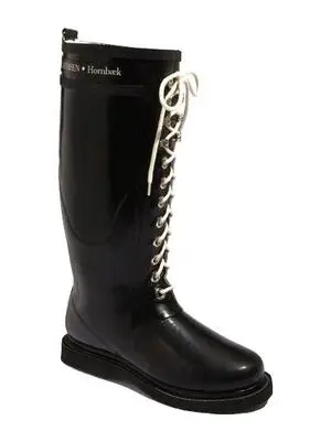 ILSE JACOBSEN Lace-up Rubber Boots - Black