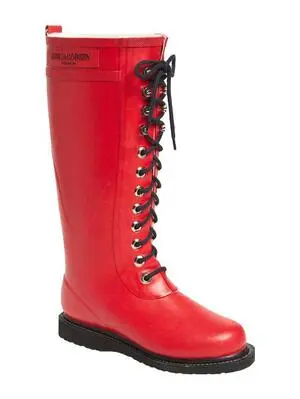 ILSE JACOBSEN Lace-up Rubber Boots - Deep Red