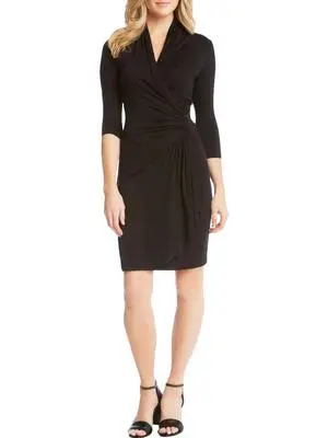 Karen Kane Cascade Faux Wrap Dress - Black