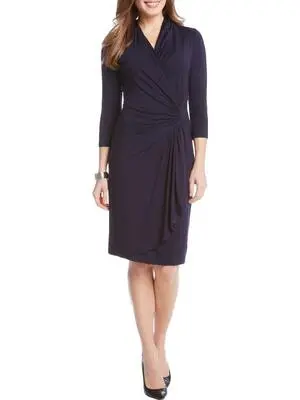 Karen Kane Cascade Faux Wrap Dress - Navy