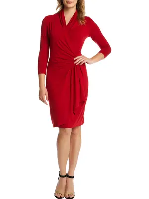 Karen Kane Karen Kane Cascade Faux Wrap Dress Red