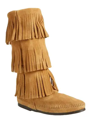 Minnetonka Minnetonka 3-Layer Fringe Boots Taupe Suede