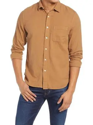 HIROSHI KATO Slim Fit Double Gauze Organic Cotton Button-up Shirt - Camel