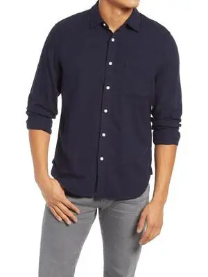 HIROSHI KATO Slim Fit Double Gauze Organic Cotton Button-up Shirt - Navy