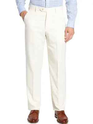 Berle Berle' Classic Fit Microfiber Performance Trousers Off White