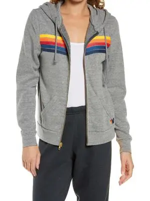 Aviator Nation 5-stripe Zip Hoodie - Heather Grey