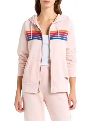 Aviator Nation 5-stripe Zip Hoodie - Light Pink/ Purple Orange