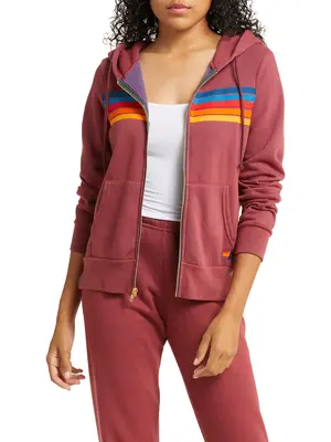 Aviator Nation Aviator Nation 5-Stripe Zip Hoodie Plum 2