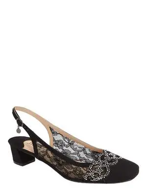 J. Reneé Faleece Crystal Embellished Slingback Pump - Black Satin