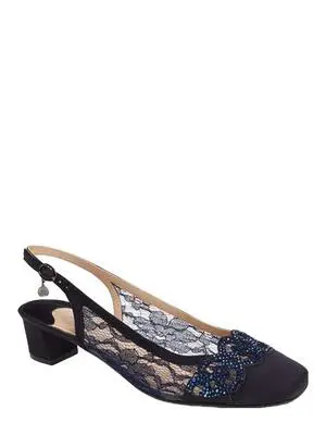 J. Reneé Faleece Crystal Embellished Slingback Pump - Navy Satin