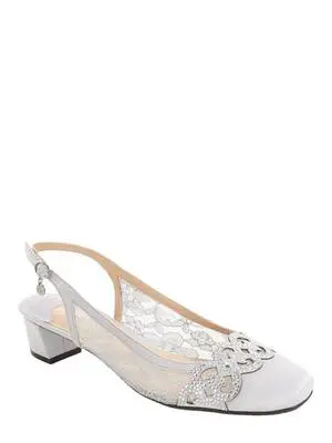 J. Reneé Faleece Crystal Embellished Slingback Pump - Steel Grey Fabric