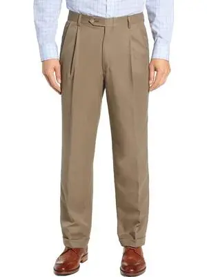Berle Classic Fit Pleated Microfiber Trousers - Green